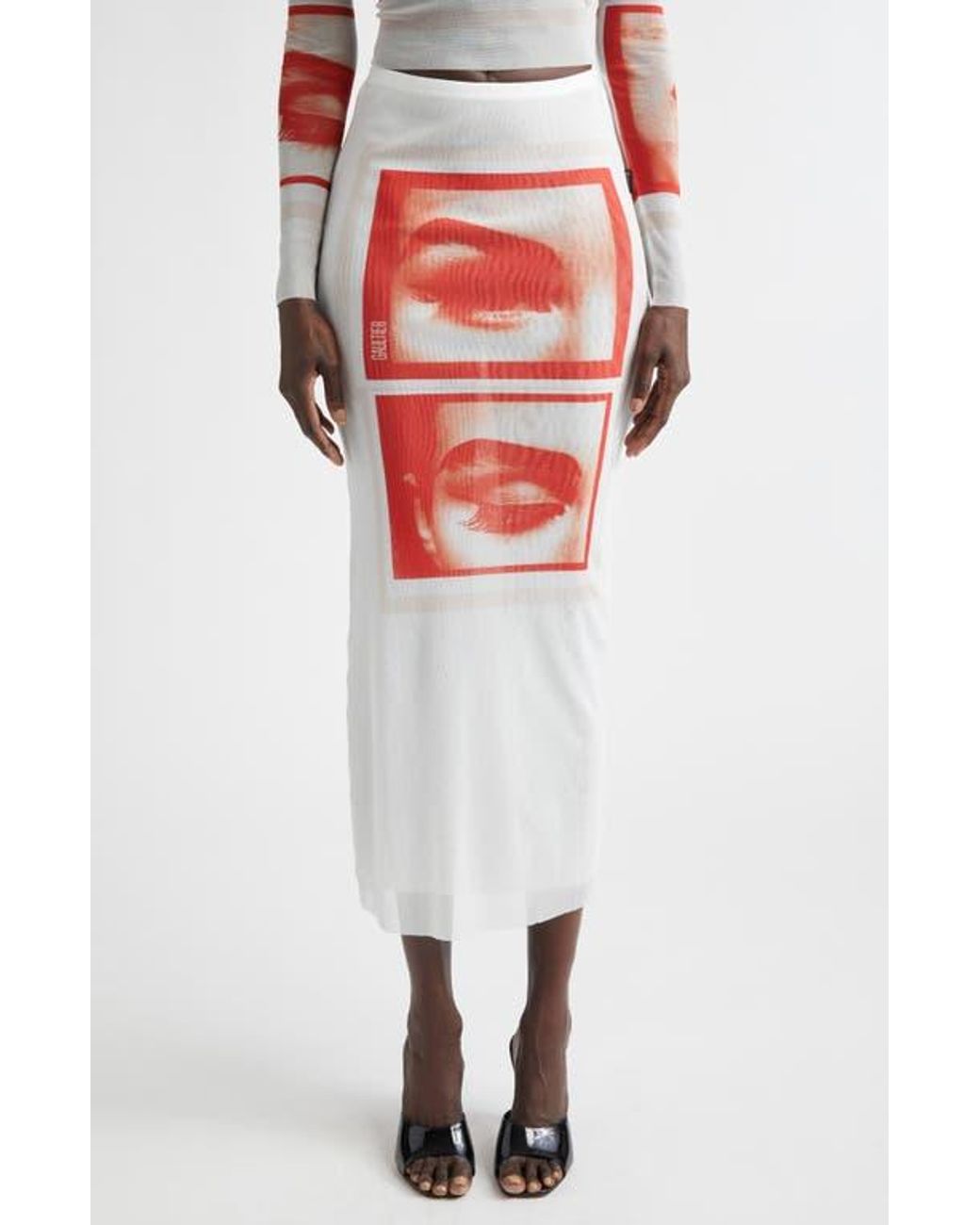 Jean Paul Gaultier Re-Edition Eyes & Lips Print Mesh Maxi Skirt | Lyst