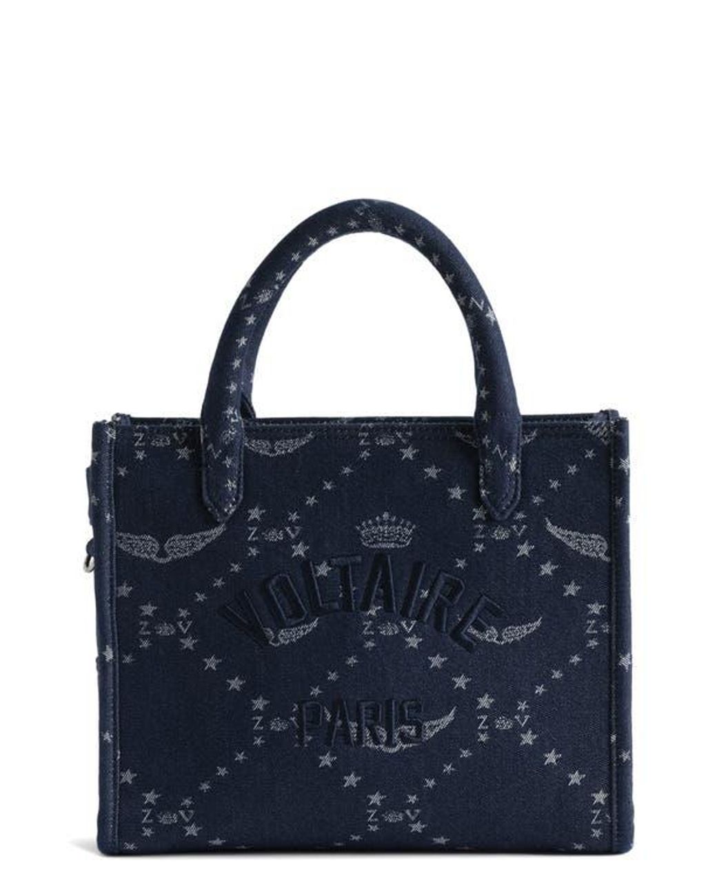 Zadig & Voltaire Angel Extra Small Logo Monogram Denim Tote in Blue | Lyst