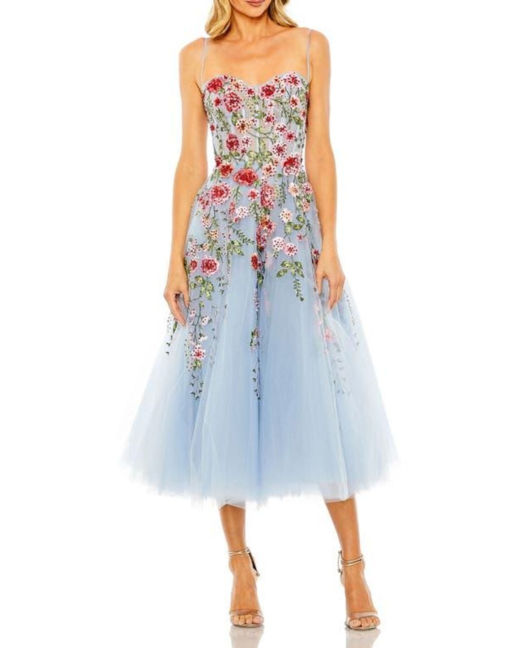 Mac Duggal Bustier Embroidered Floral A-Line Dress in Blue | Lyst
