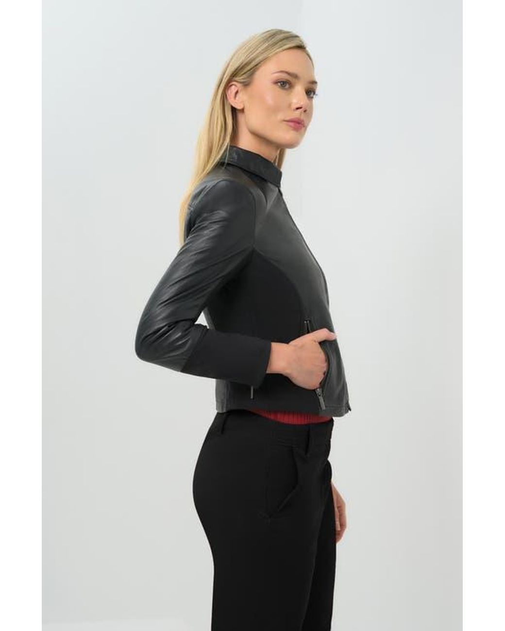 Anatomie Dill Leather Jacket With Fleece Lined Panels in Gray | Lyst