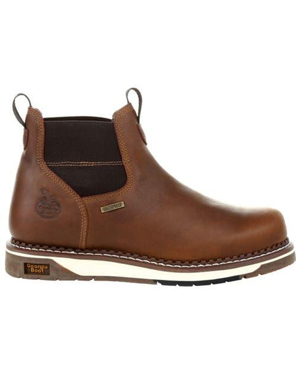 Georgia Boot Amp Lt Wedge Waterproof Chelsea Work Boot in Brown for Men ...
