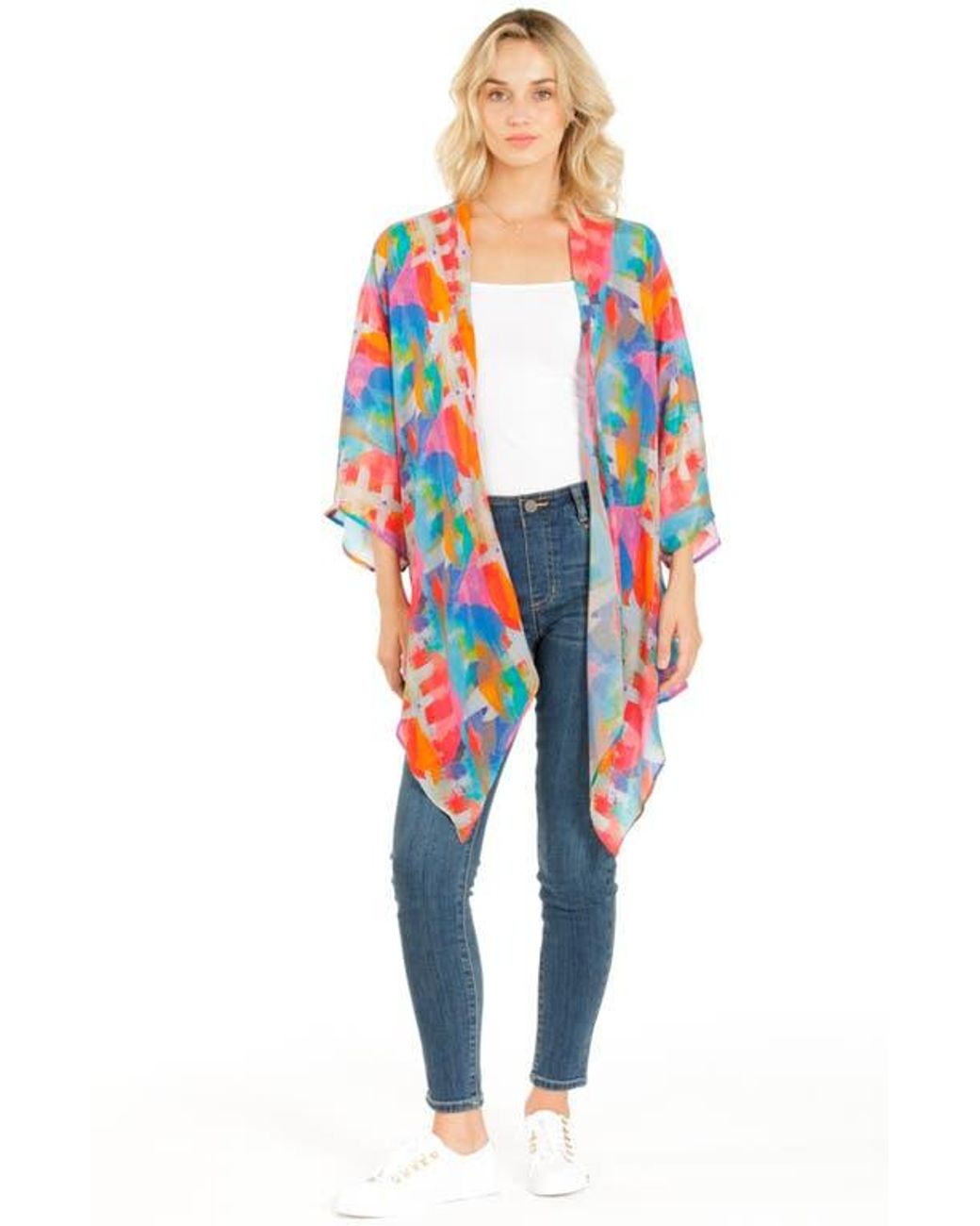 Apny Floral Open Front Jacket in Blue | Lyst