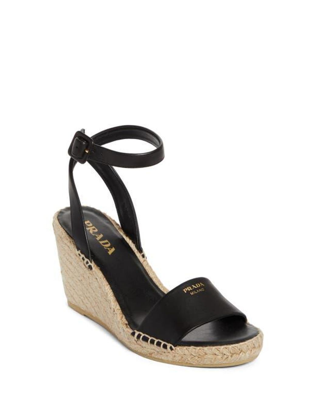 Prada Espadrille Wedge Sandal in Black | Lyst