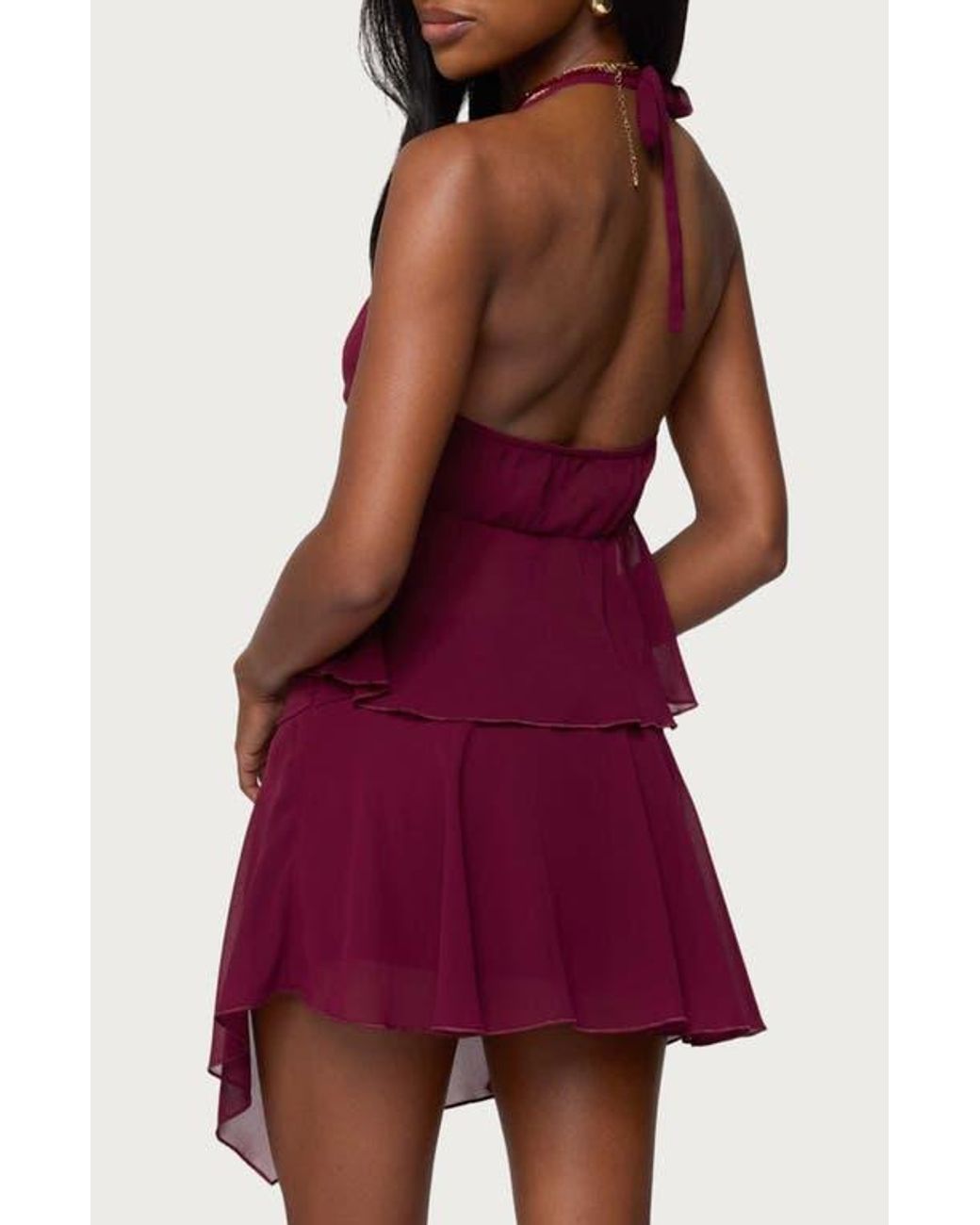 Edikted Sea Star Split Front Chiffon Halter Top in Red | Lyst