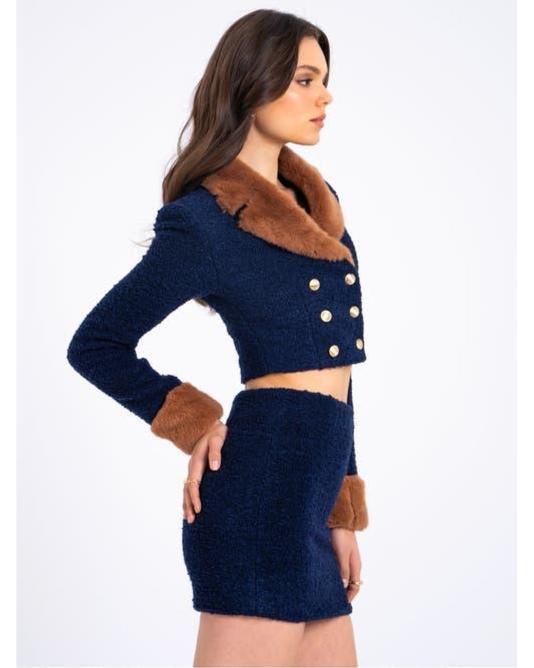 Miss Circle Wylda Boucle Wool Bodycon Mini Skirt in Blue | Lyst