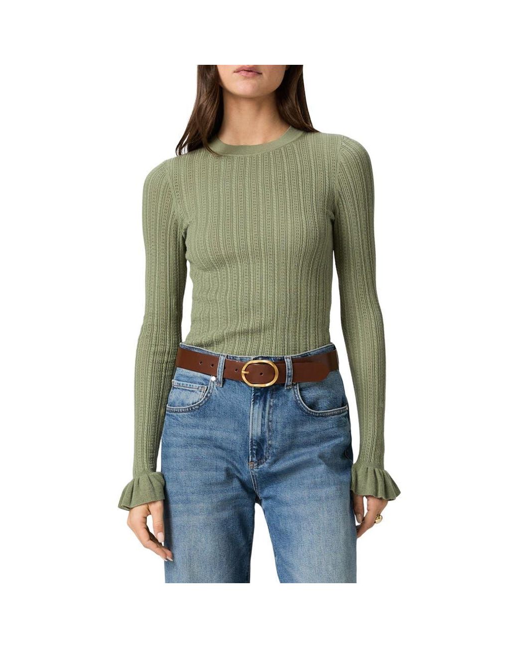 PAIGE Ophelia Pointelle Organic Cotton Blend T-Shirt in Green | Lyst