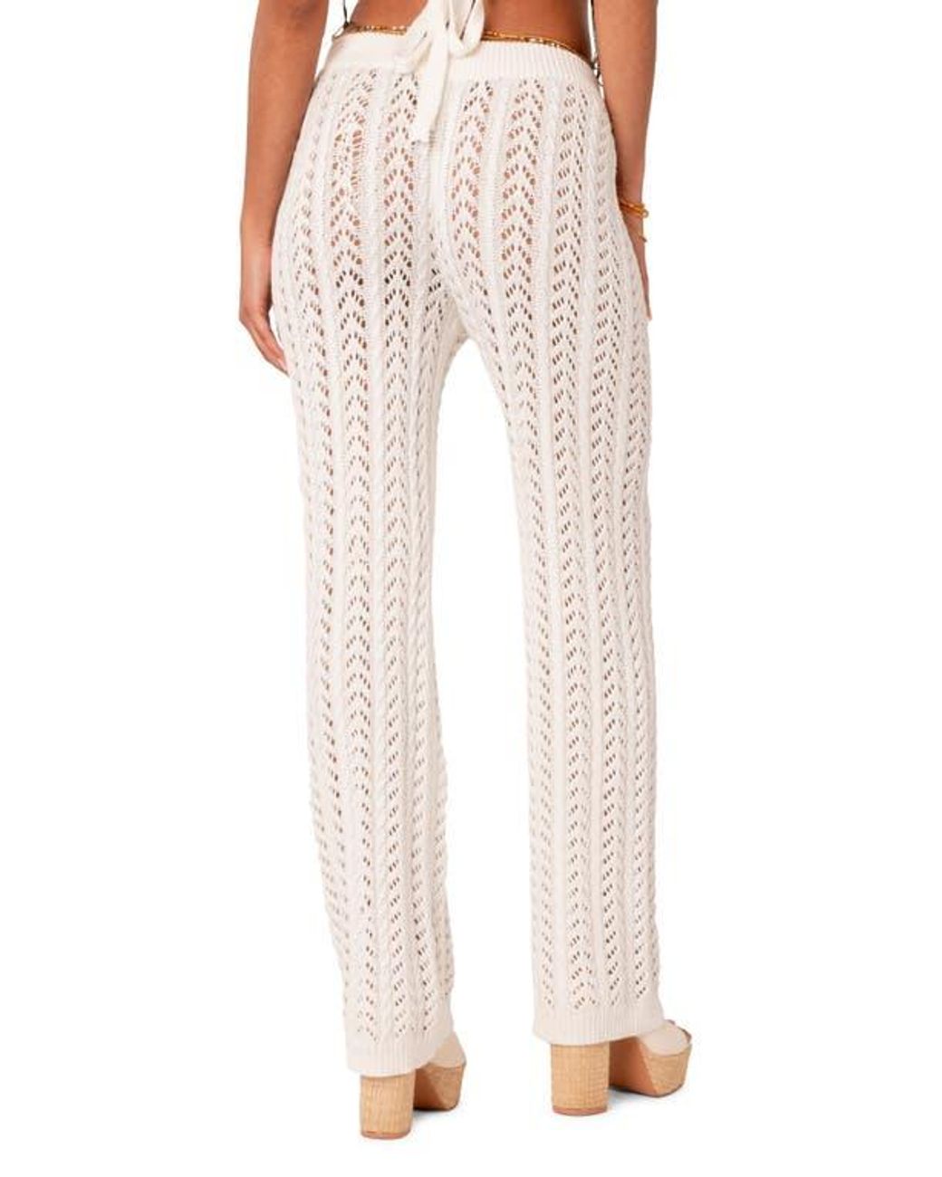 Edikted Elektra Sheer Open Knit Cover-Up Pants in White | Lyst