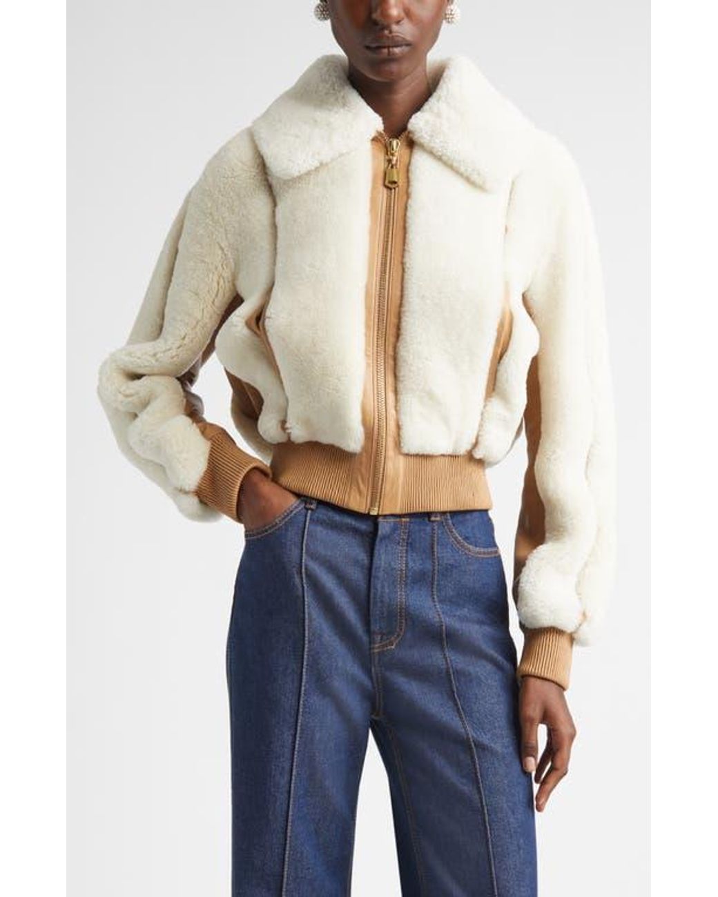 Zimmermann Hypnotic Genuine Shearling Bomber Jacket in Natural | Lyst
