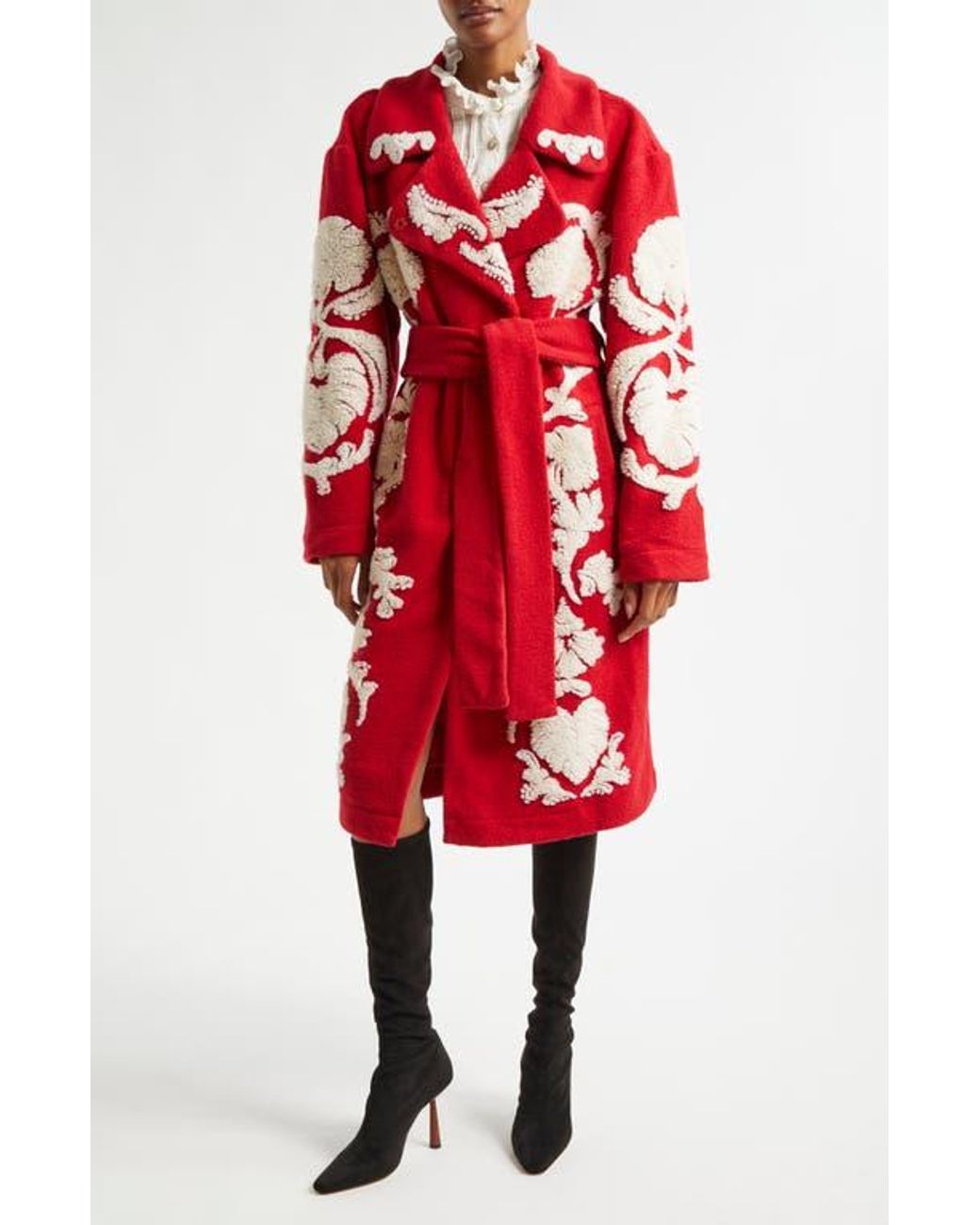 FARM Rio Helen Sculpted Fleece Wrap Coat in Red | Lyst
