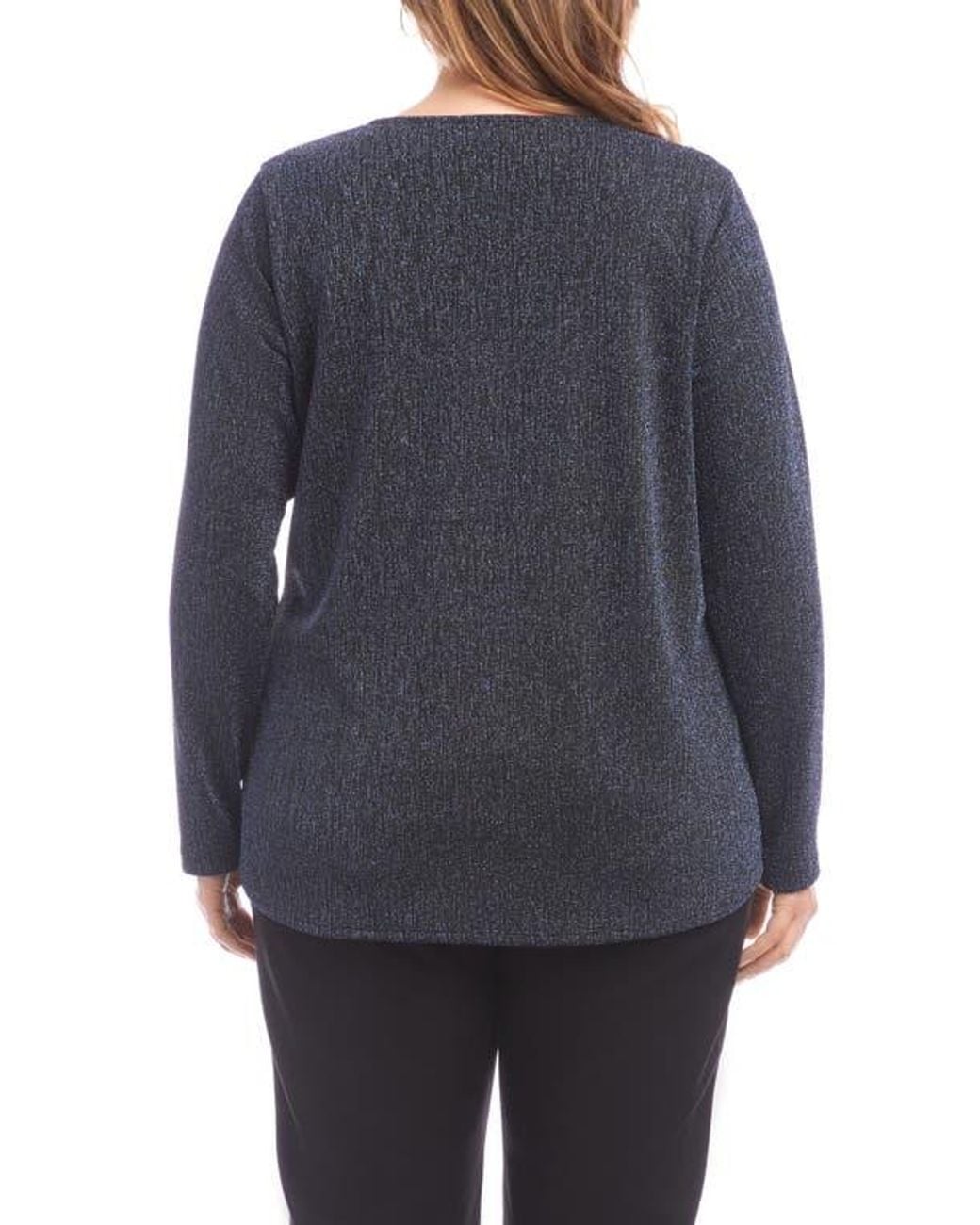 Karen Kane Metallic Knit Side Drape Long Sleeve Top in Blue | Lyst