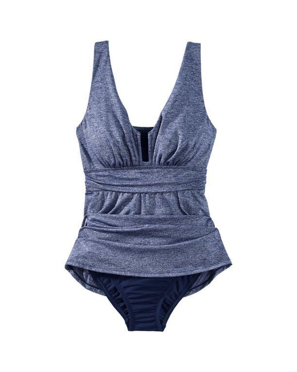 Lands' End Slender Suit Shine U-Wire Swim Dress Swimsuit in Blue | Lyst
