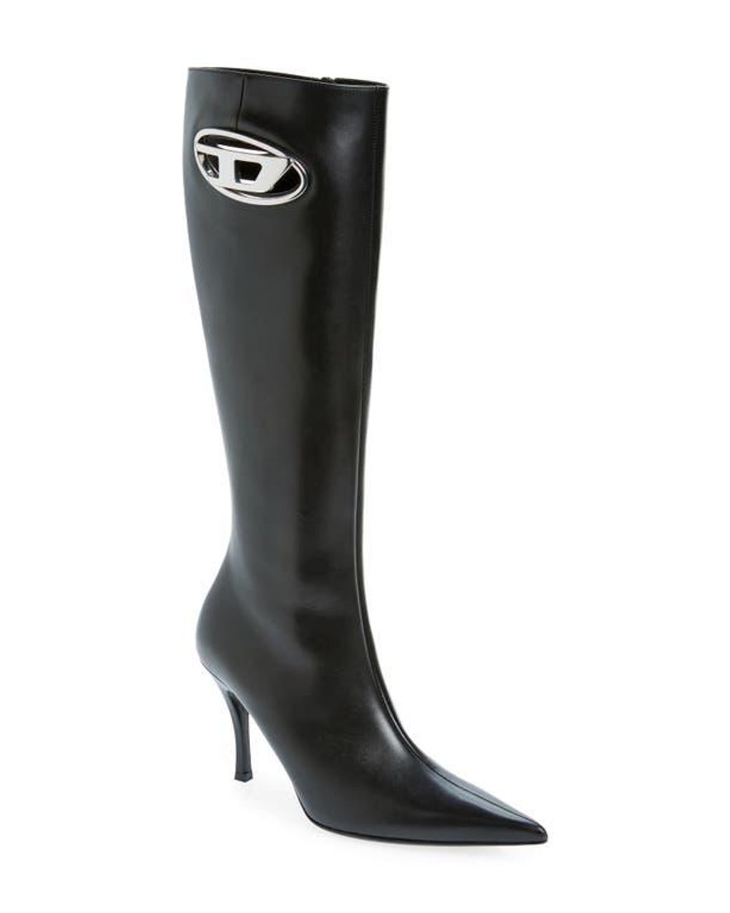 DIESEL Pointed Toe Knee High Boot in Black | Lyst