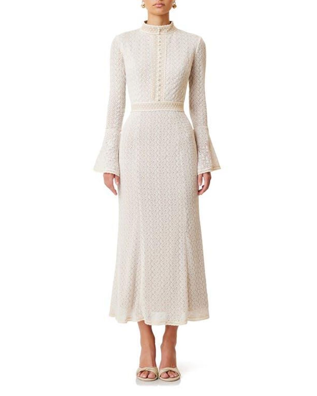 Elliatt Bella Long Sleeve Textured Knit Dress in White | Lyst