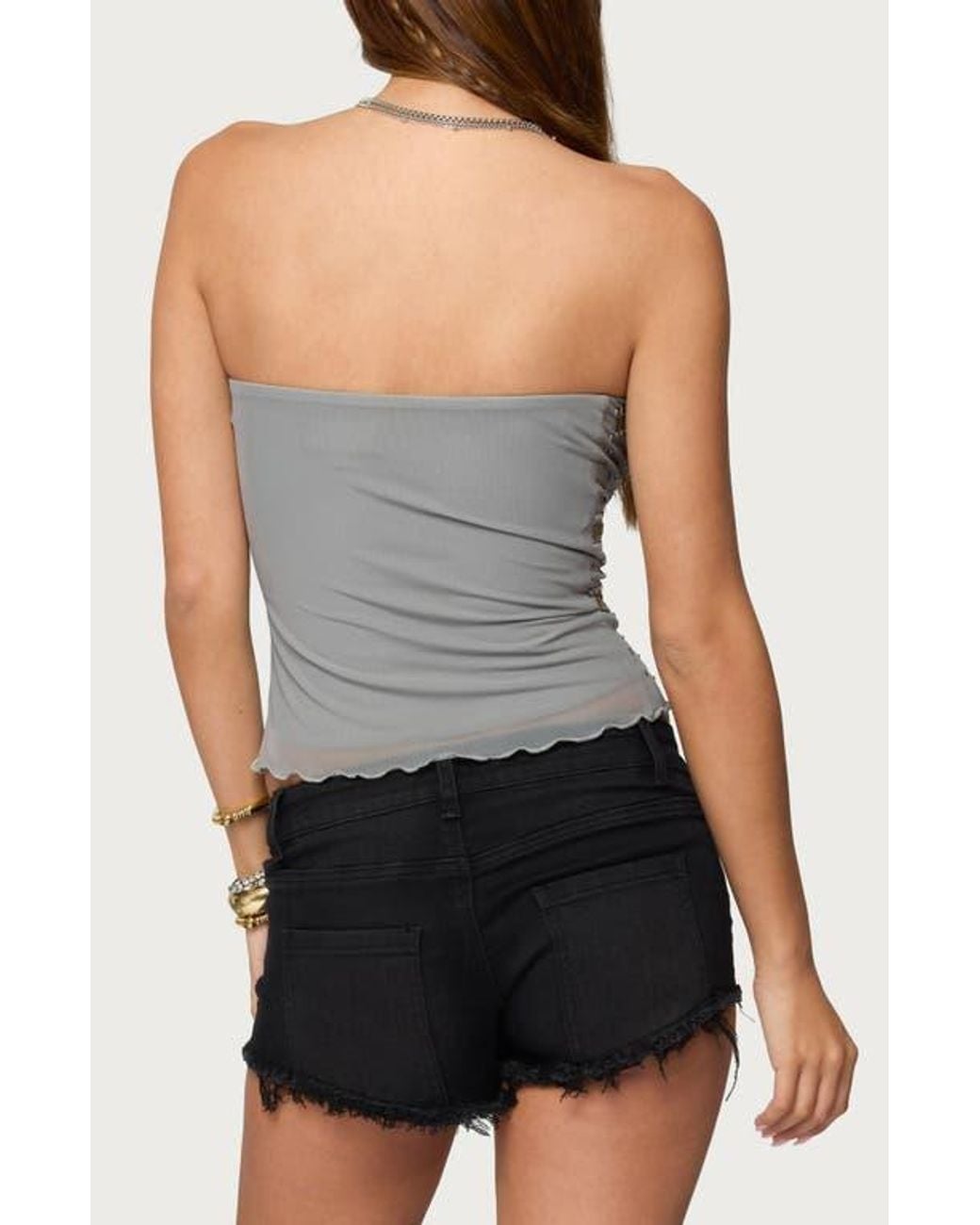 Edikted Izetta Embellished Mesh Tube Top in Gray | Lyst