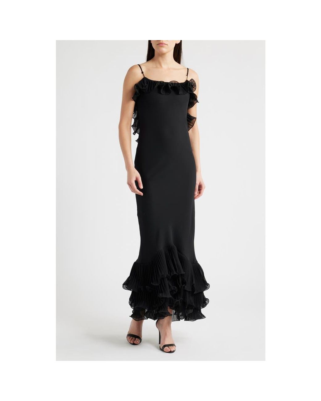 DELFI Collective Delina Ruffle Open Back Mermaid Gown in Black | Lyst