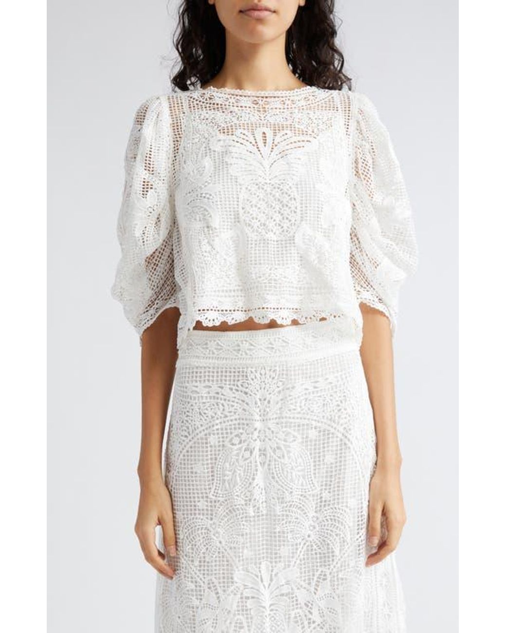 FARM Rio Guipure Lace Crop Top in White | Lyst