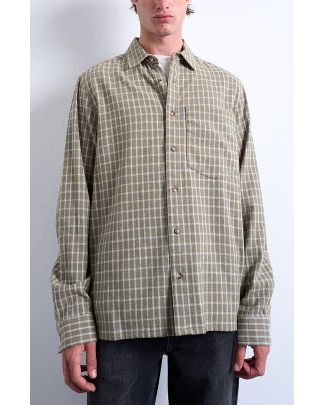 TOPMAN Grid Check Relaxed Button-Up Shirt in Gray for Men | Lyst