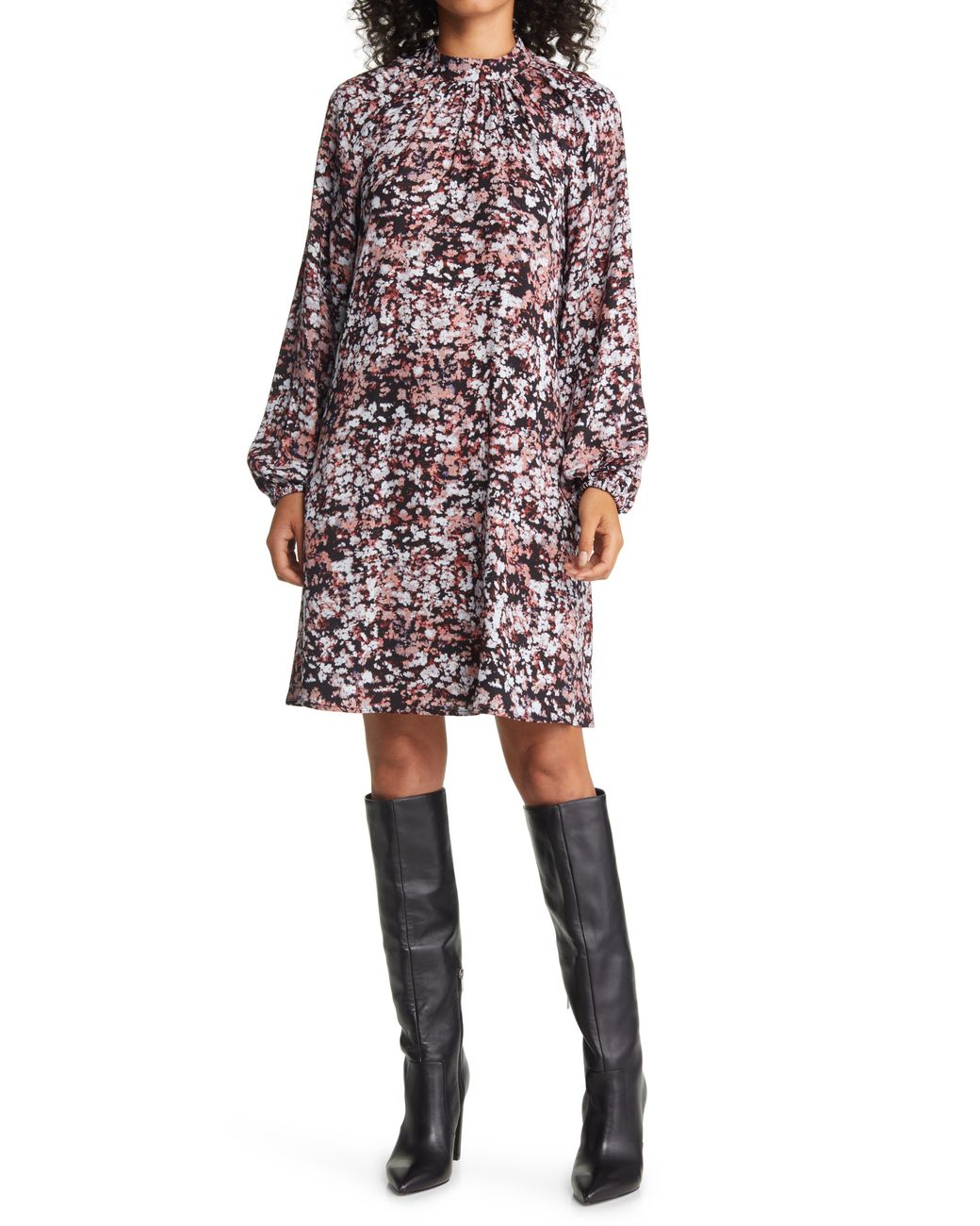 Halogen® Mock Neck Long Sleeve Shift Dress In Black Lyst