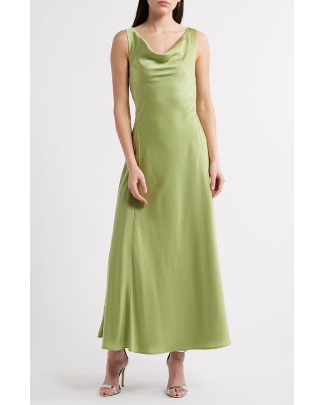 Wayf Tala Cowl Neck Satin Gown in Green | Lyst