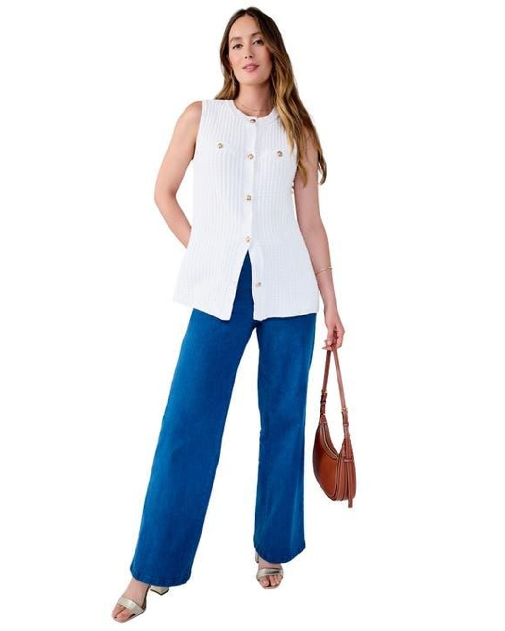 Jessica London Boxy Stitch Cardigan Sweater Vest in Blue | Lyst