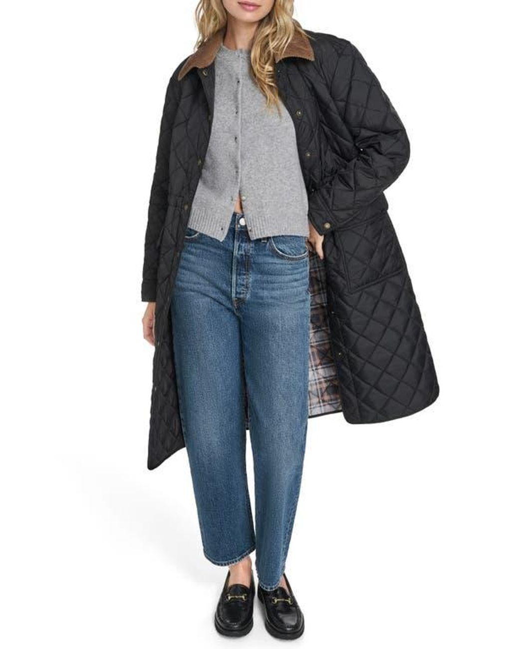 Levi's Diamond Quilted Hooded Long Coat in Black | Lyst