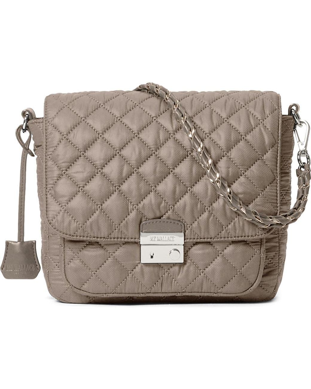 MZ Wallace Medium Crosby Lock Quilted Nylon Crossbody Bag in Natural | Lyst