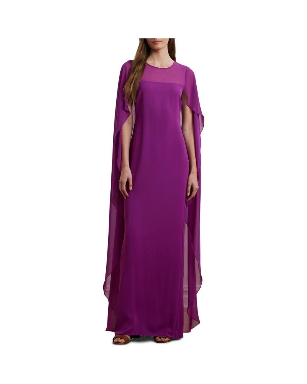 Ralph Lauren Cape Sleeve Georgette Gown in Purple | Lyst