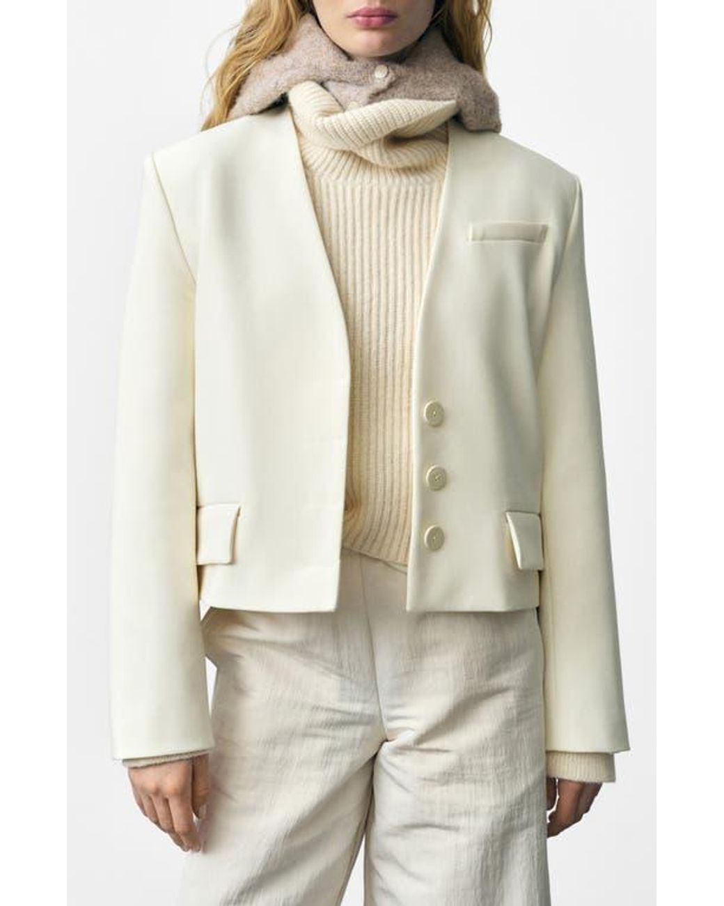 Mango Jeanne Structured Crop Blazer in Natural | Lyst