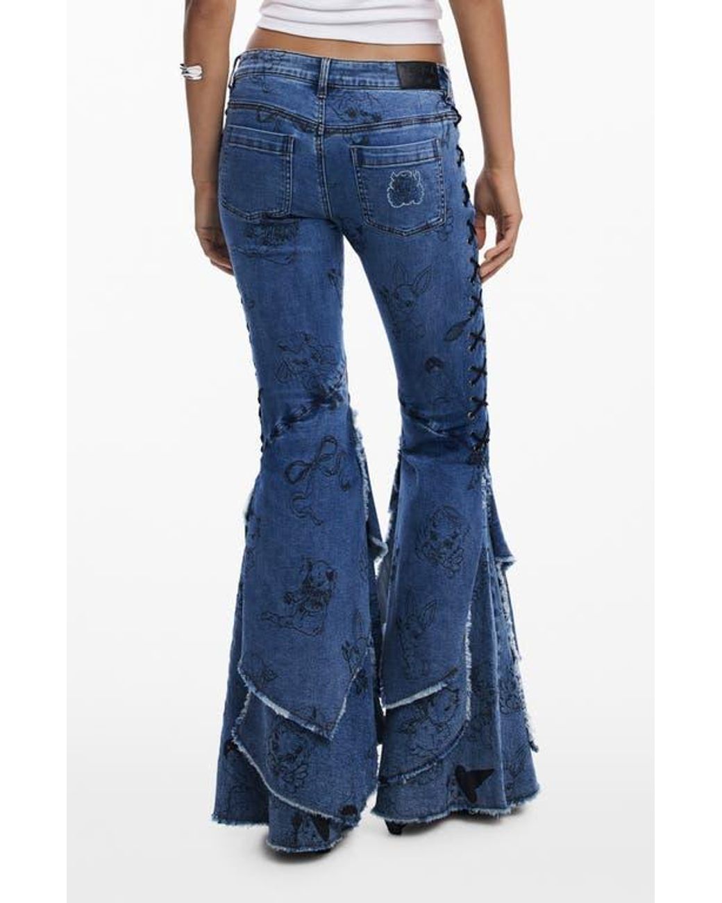 Desigual Cartoon Pattern Flare Jeans in Blue | Lyst