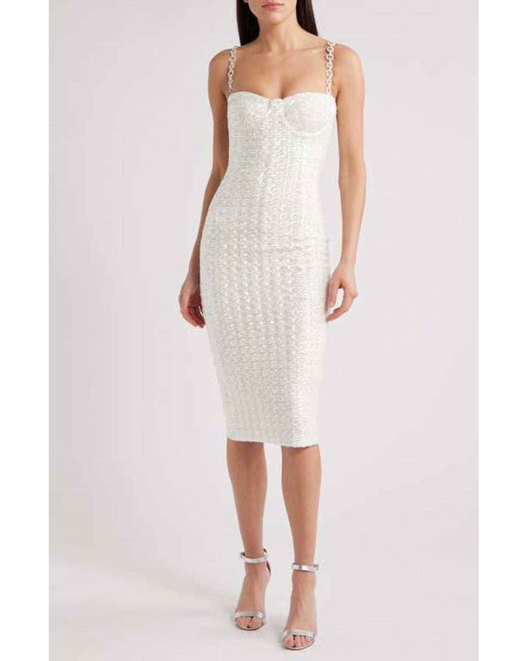Nadine Merabi Nina Embellished Body-Con Cocktail Dress in White | Lyst