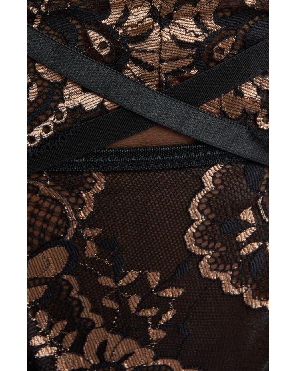 Coquette Strappy Underwire Bra, Thong & Garter Belt Set in Brown | Lyst