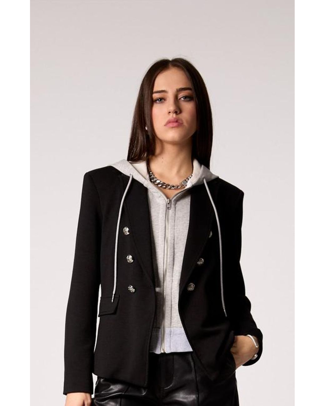 Blue Revival Helen Double-Breasted Blazer With Removable Hoodie Insert ...