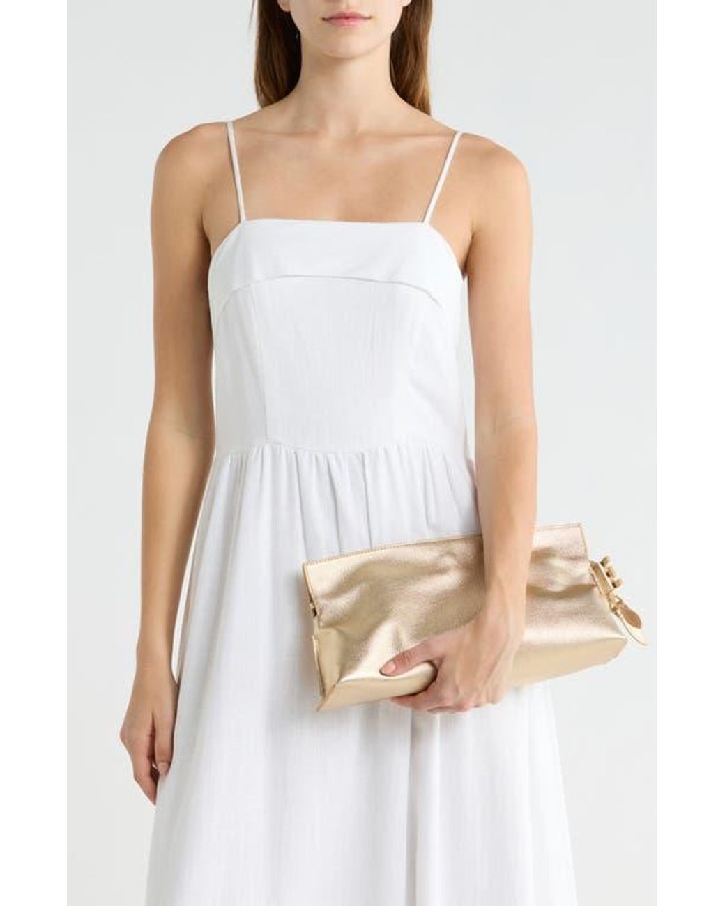 Sam Edelman Poppy Oversize Stud Leather Clutch in Natural | Lyst