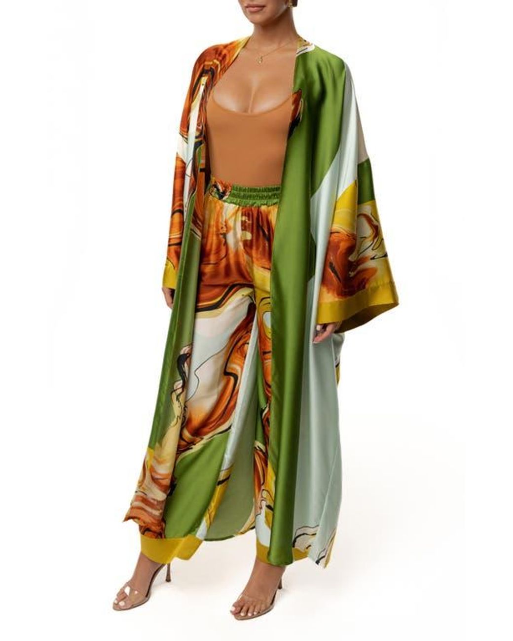 JLUXLABEL Nola Satin Maxi Duster in Green | Lyst