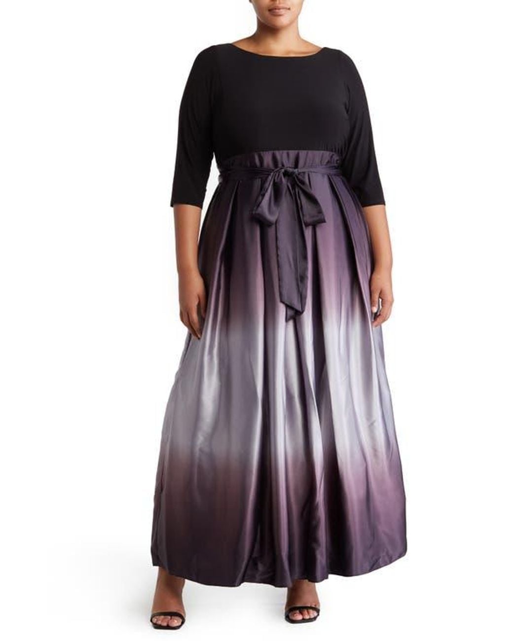 Sl Fashions Three-Quarter Sleeve Jersey Bodice Ombré Satin A-Line Gown ...