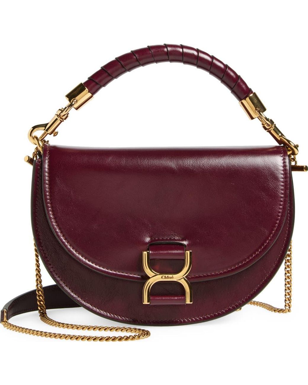 Chloé Marcie Chain Shiny Leather Top Handle Bag in Purple | Lyst