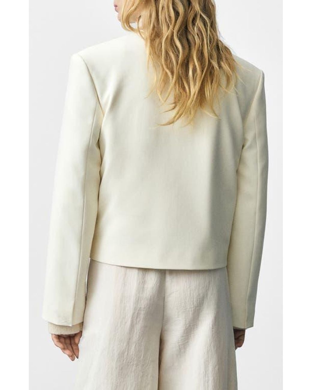 Mango Jeanne Structured Crop Blazer in Natural | Lyst