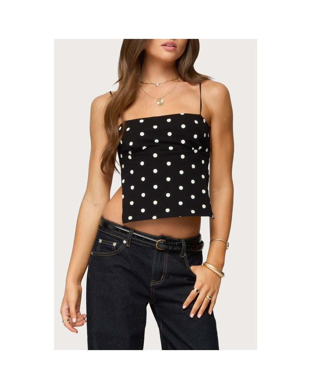 Edikted Jinx Dot Open Back Crop Tank in Black | Lyst