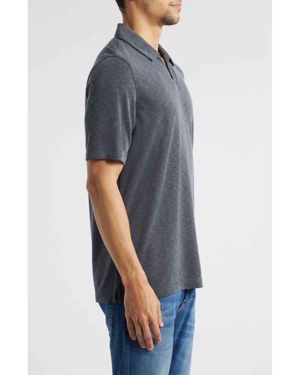 Johnston & Murphy Vintage Slub Modal Blend Johnny Collar Polo in Black ...
