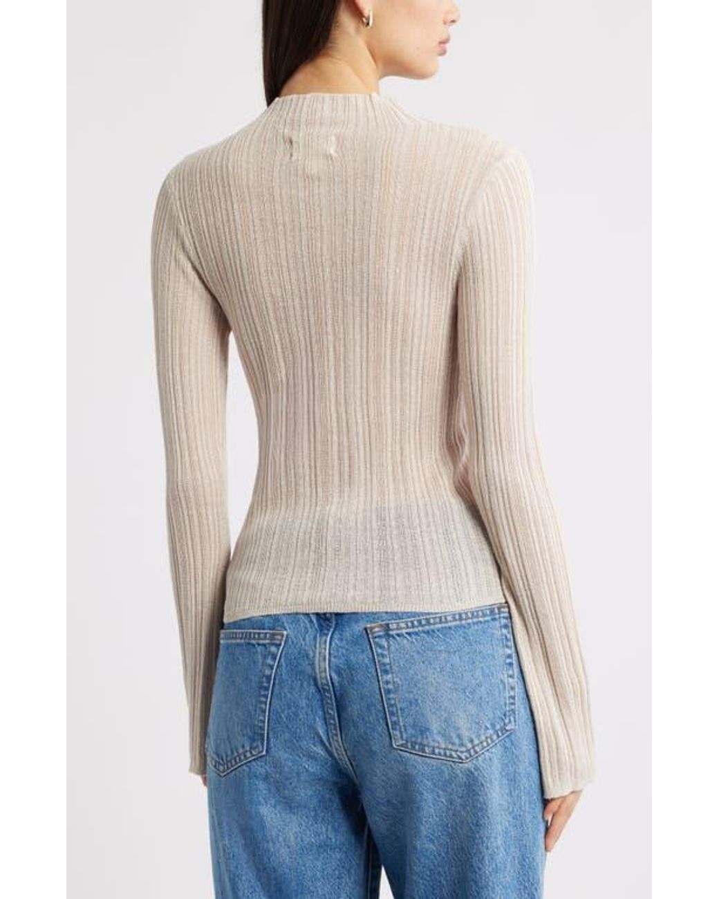 Open Edit Open Stitch Linen Blend Mock Neck Sweater in Blue | Lyst