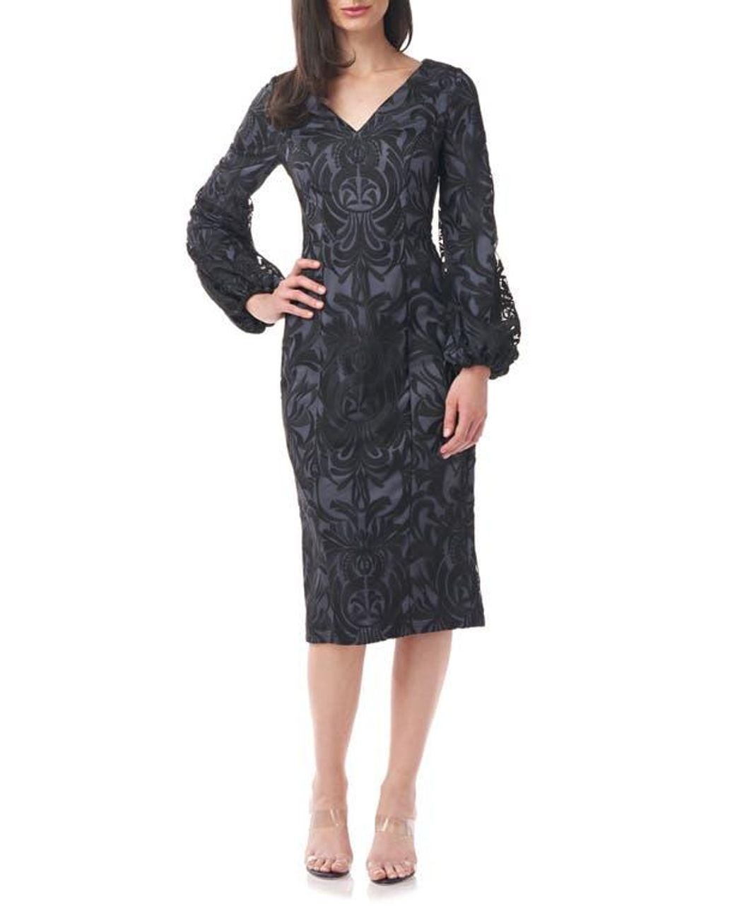 JS Collections Lela Blouson Sleeve Cocktail Dress in Black | Lyst