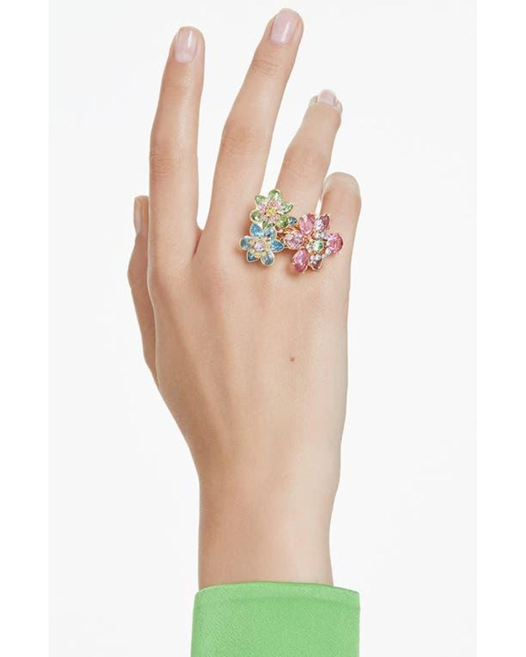 Swarovski Idyllia Triple Crystal Flower Cocktail Ring in White | Lyst