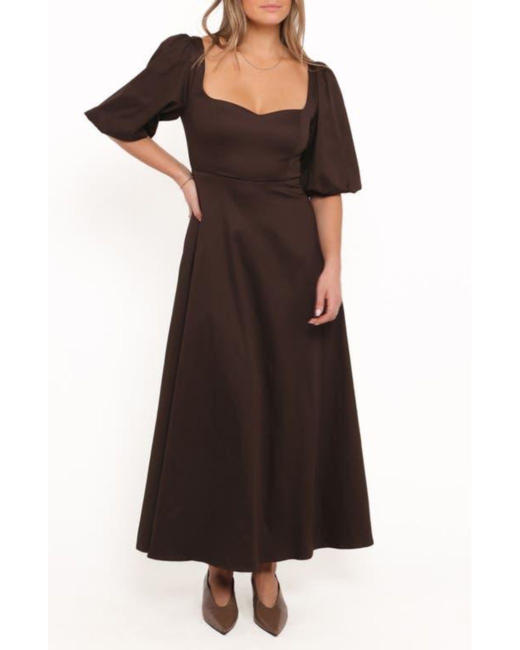 Petal & Pup Merlena Puff Sleeve Stretch Cotton Maxi Dress in Black | Lyst
