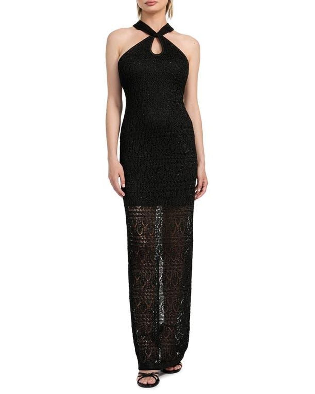 Guess Cynthia Sequin Keyhole Maxi Dress in Black | Lyst