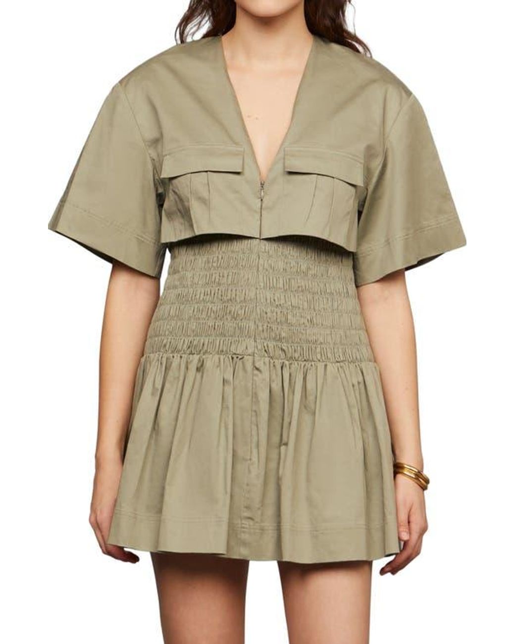 AMUR Genny Smocked Mini in Green | Lyst