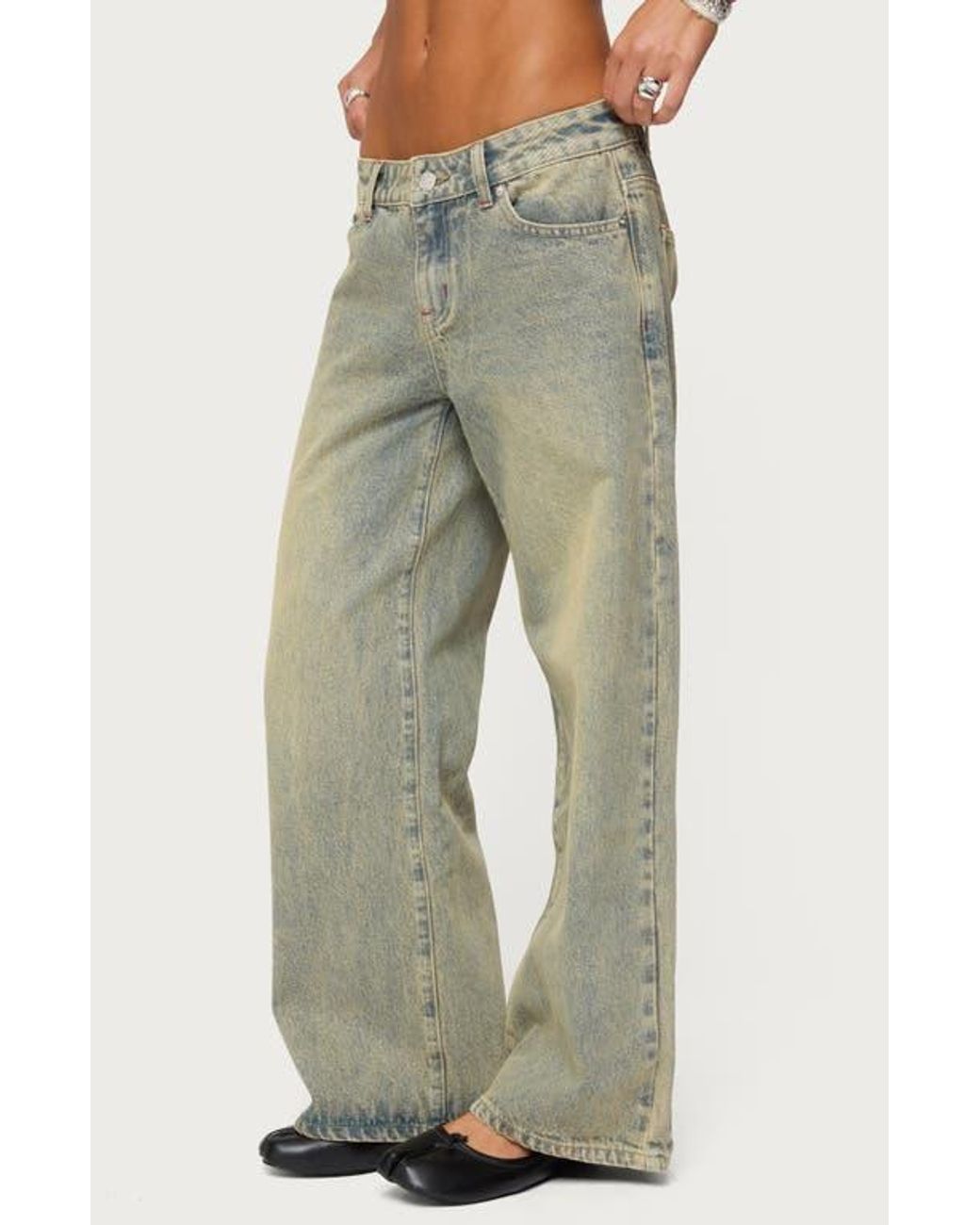 Edikted Ace Relaxed Low Rise Wide Leg Jeans in Green | Lyst