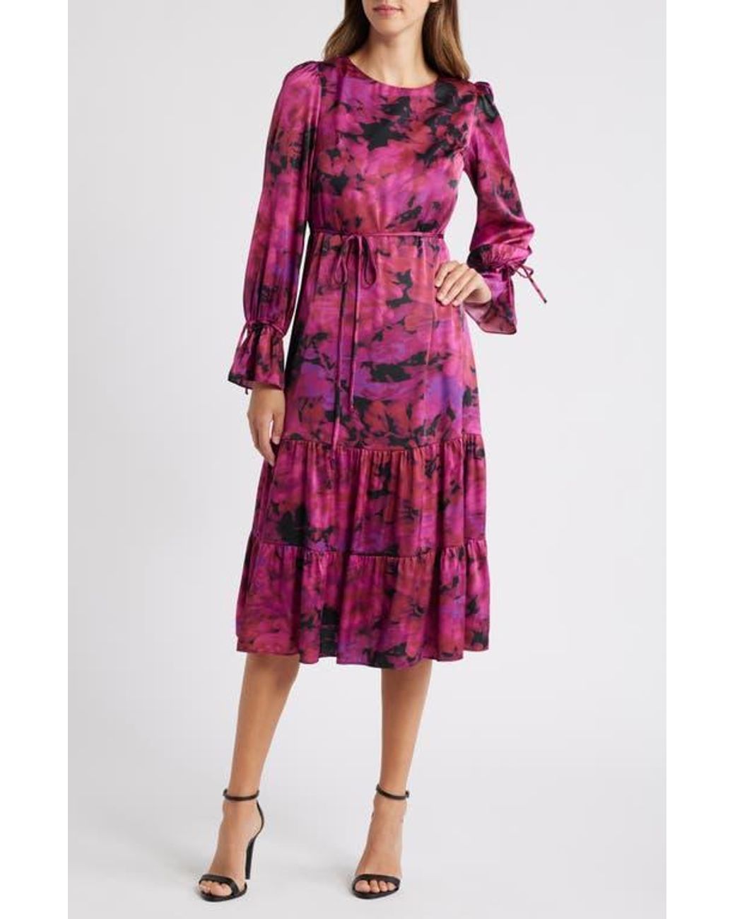 Julia Jordan Abstract Print Tiered Long Sleeve Midi Dress | Lyst