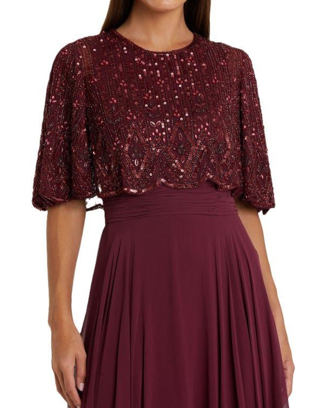 Mac Duggal Sleeveless Caped Beaded Overlay A-Line Gown in Purple | Lyst