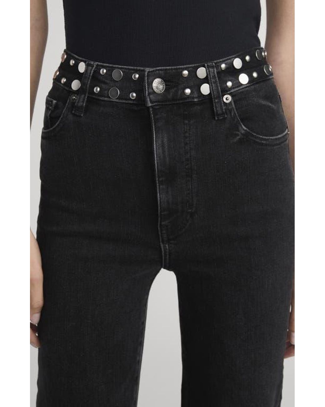 FRAME Le Sleek Studded Ankle Straight Leg Jeans in Black | Lyst