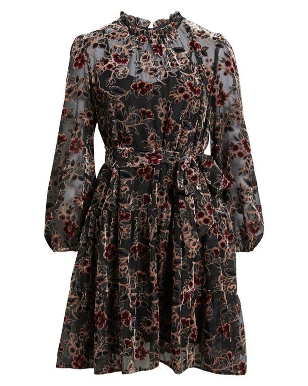 Julia Jordan Burnout Velvet Floral Long Sleeve Fit & Flare Dress in ...